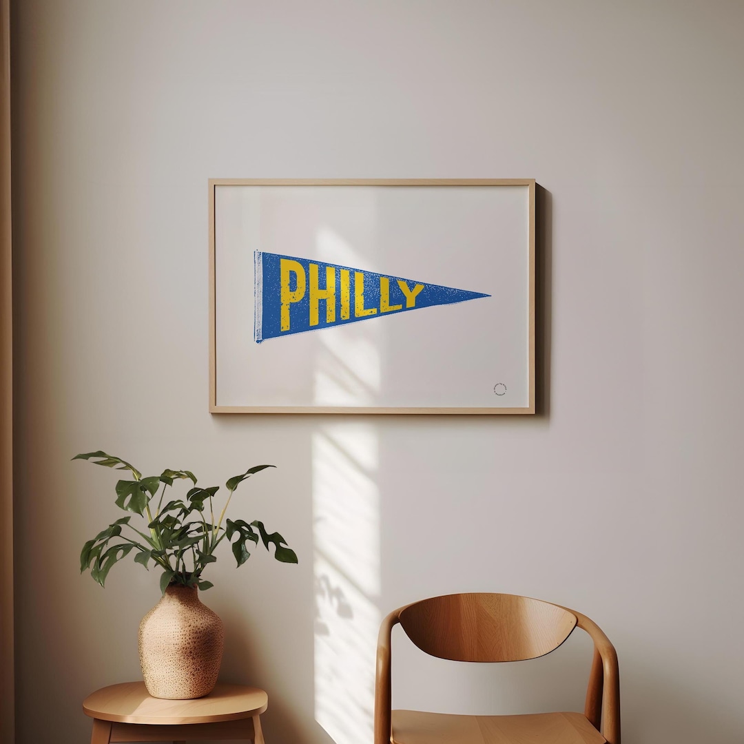 Philadelphia Pennant Flag Wall Art, Vintage Philadelphia Blue Yellow ...