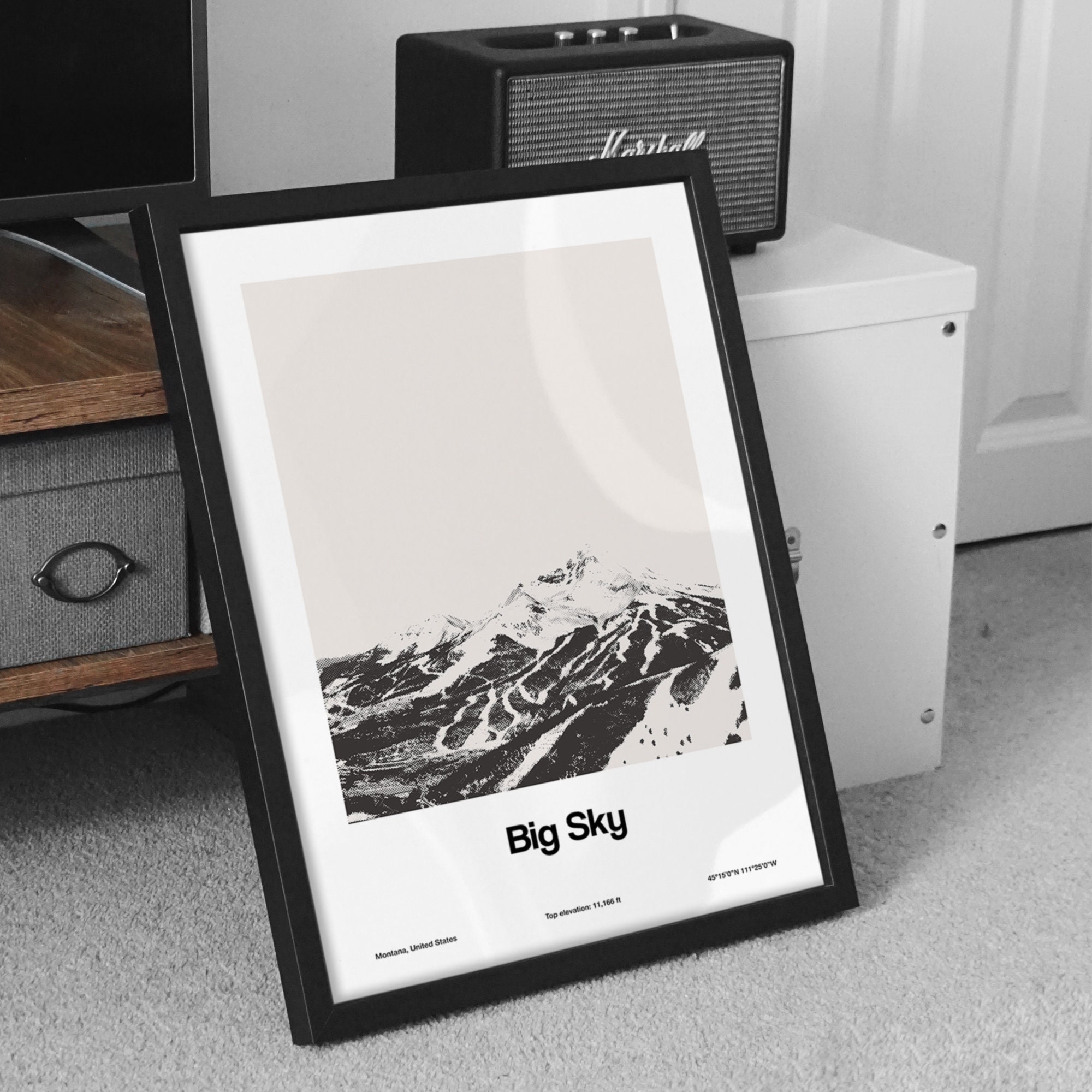 Big Sky Print, Big Sky Skyline Poster Custom Winter Town, Big Sky ...