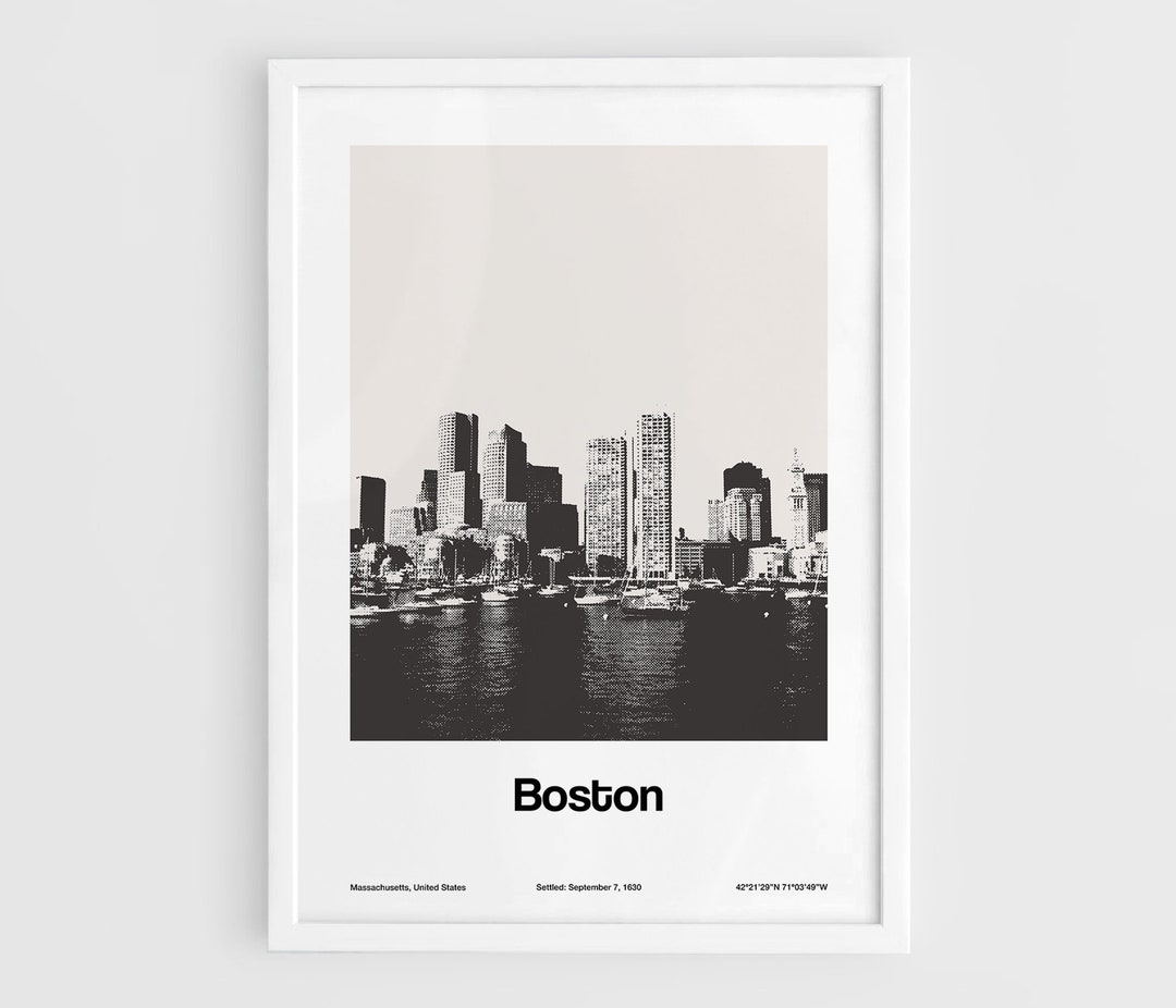Boston Poster, Boston Massachusetts Bay Print, Port of Boston Harbor ...
