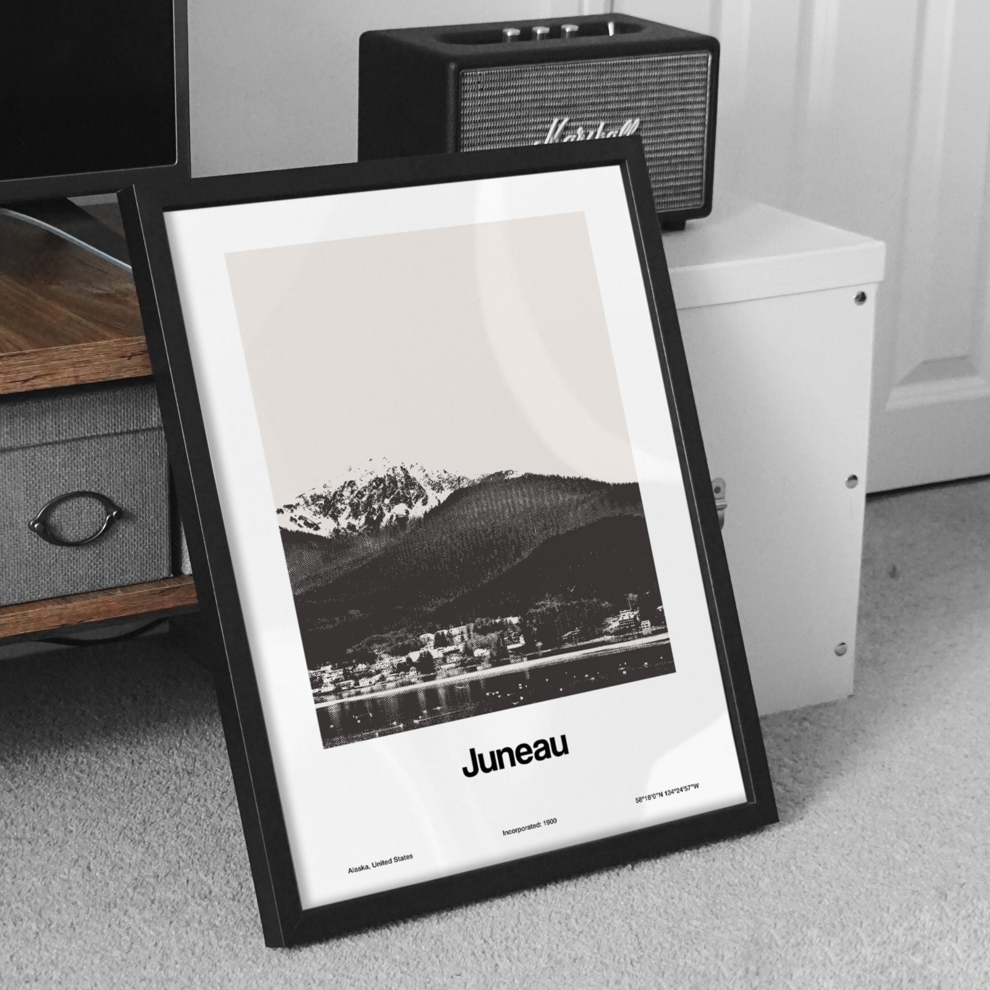Juneau Alaska Poster Juneau Skyline Print Juneau AK Black | Etsy