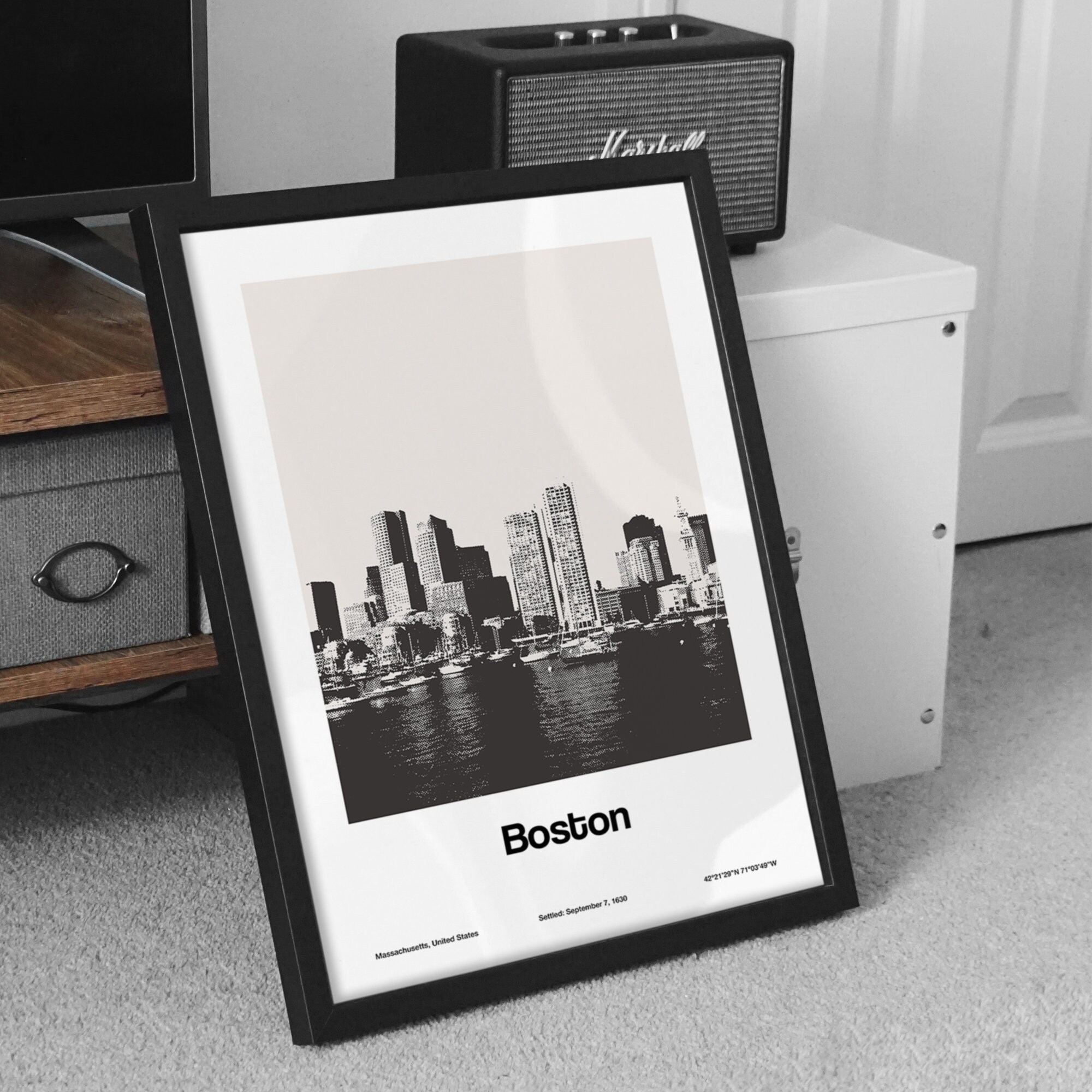Boston Poster, Boston Massachusetts Bay Print, Port of Boston Harbor ...