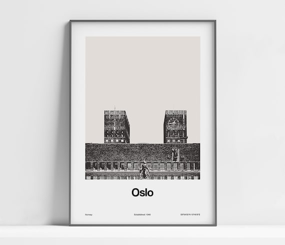 Oslo Print Oslo Poster Oslo City Hall Skyline Scandinavian | Etsy