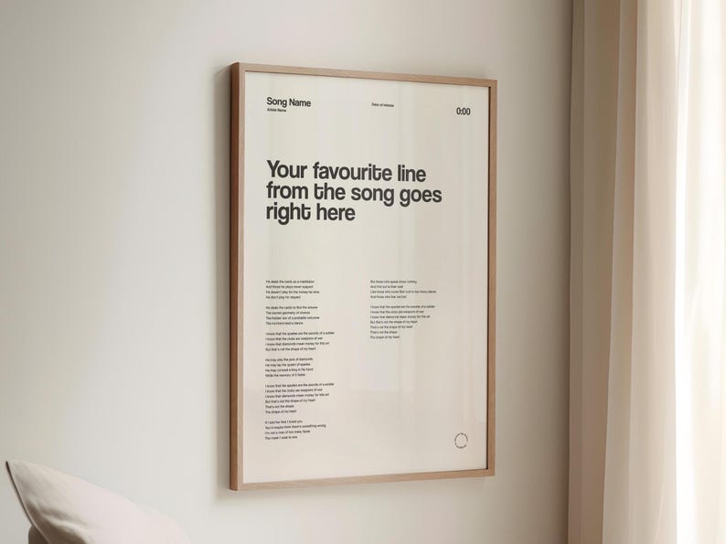 Custom Song Lyrics Print, Custom Music Poster, Personalised Lyrics Art ...