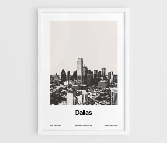 Dallas Skyline Poster Dallas TX Print Downtown Dallas Texas | Etsy