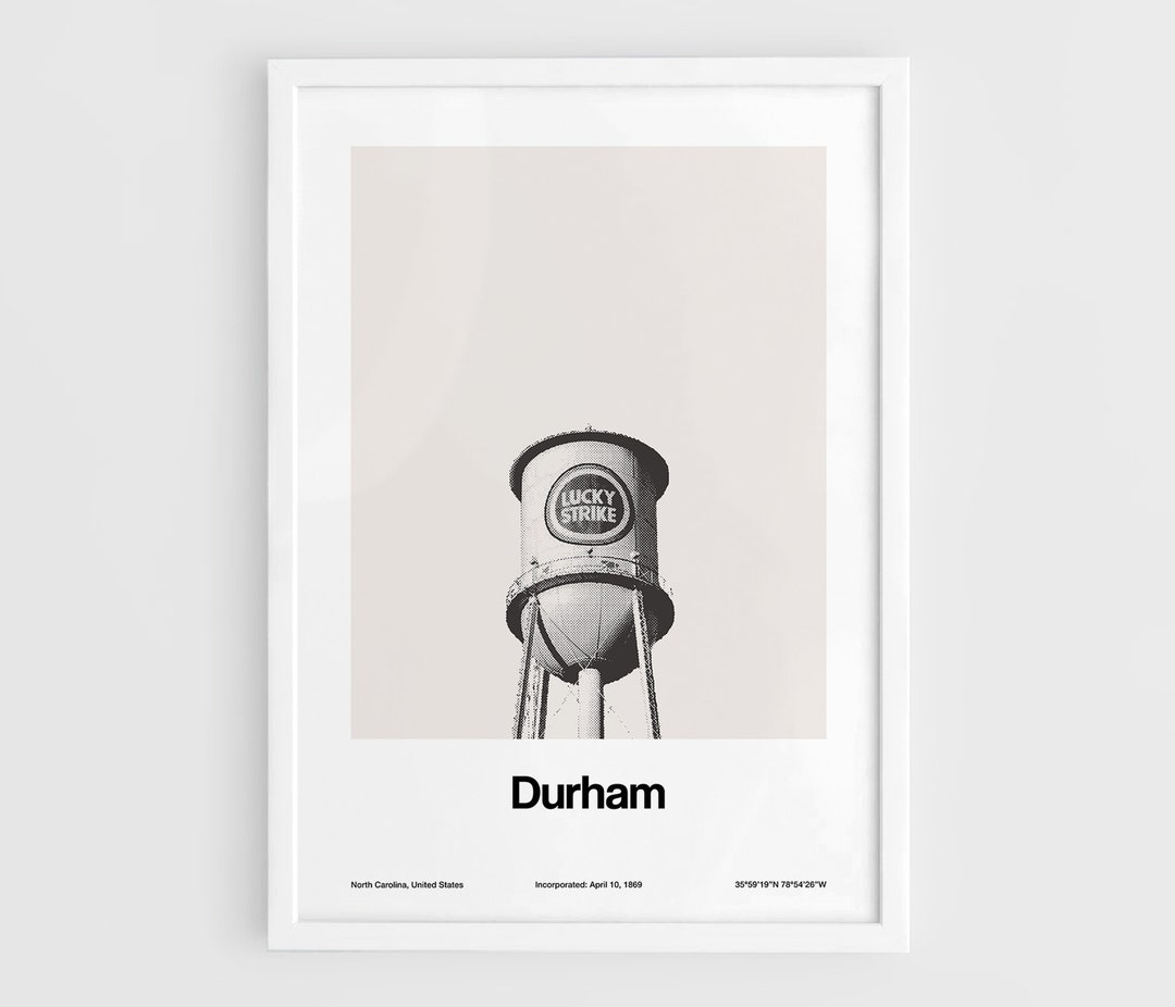 Downtown Durham Print, Durham North Carolina Poster, Lucky Strike Water ...