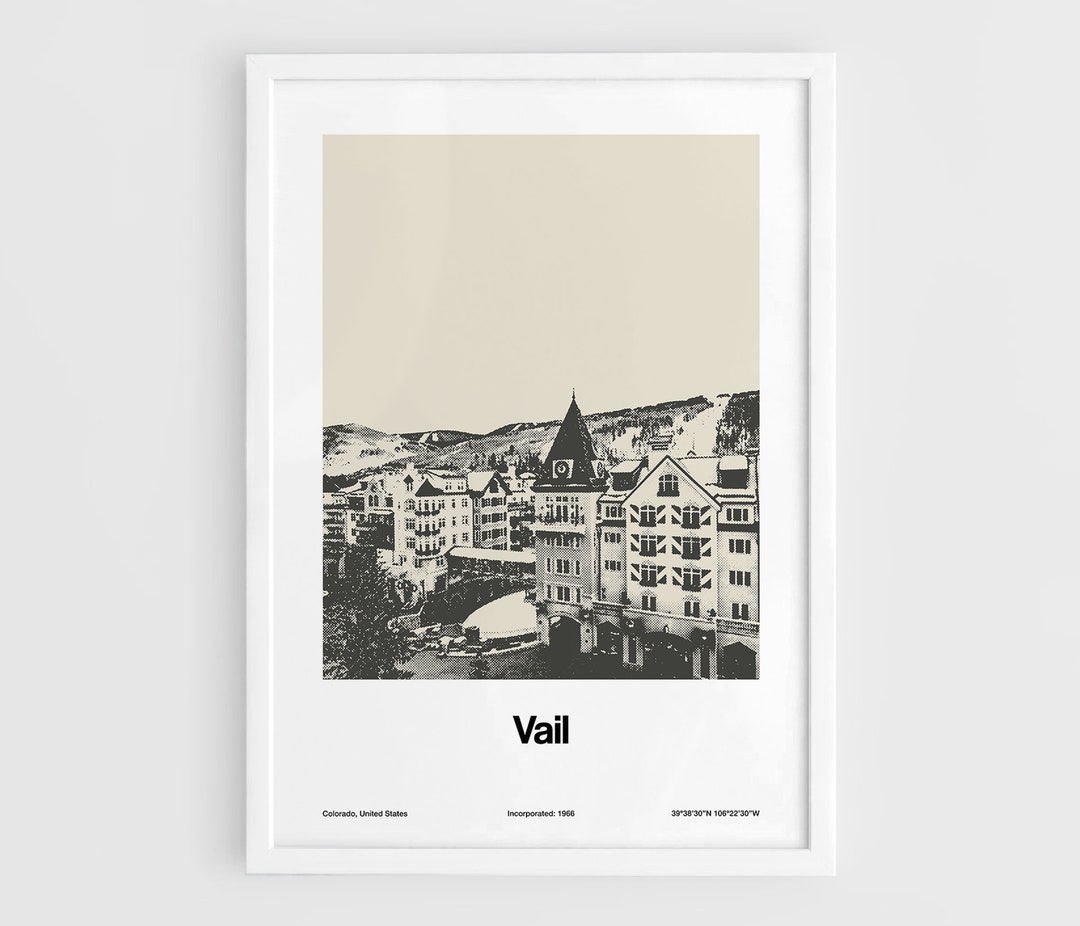 Vail Colorado Skyline Print, Vail Black White Poster, Vail CO Photo ...