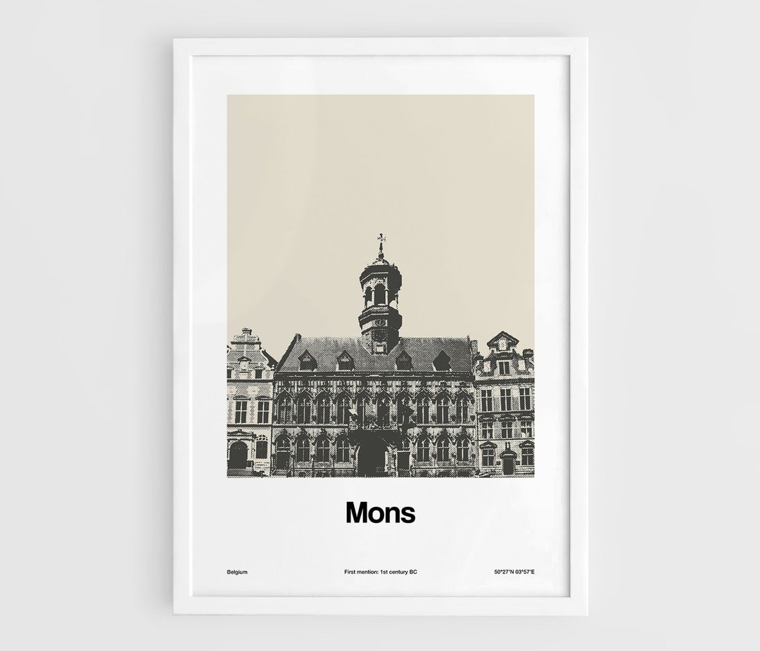 Mons Print, Downtown Mons Poster, Mons City Hall Belgium Travel, Mons ...