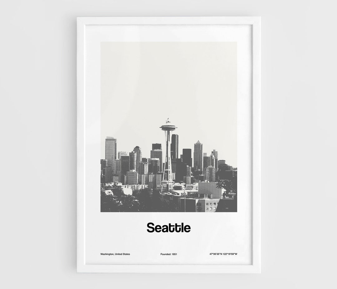 Seattle Washington Poster, Seattle WA Print, Seattle Minimalism Skyline ...