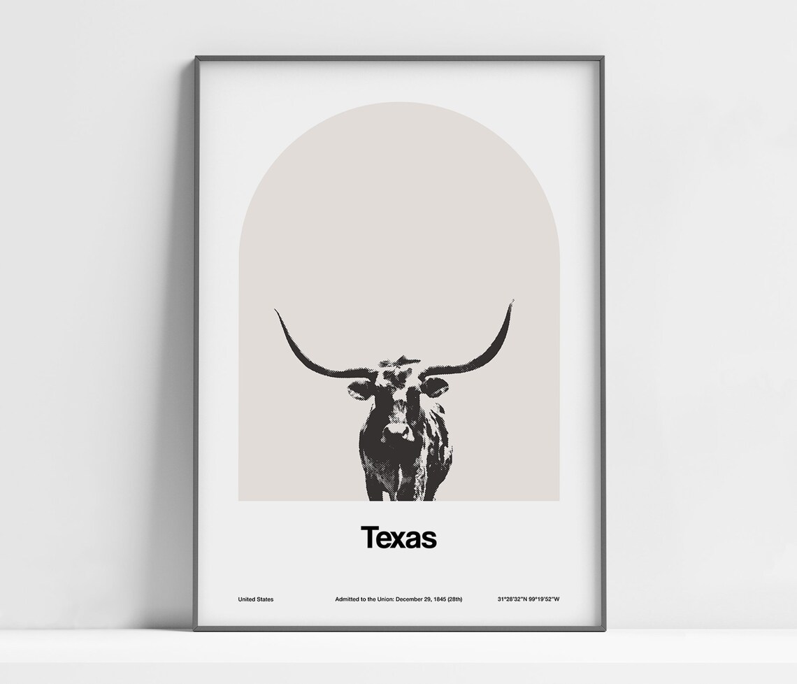 Texas Longhorn Print, Texas Arch Poster, Texas Ranch Black White, Texas ...