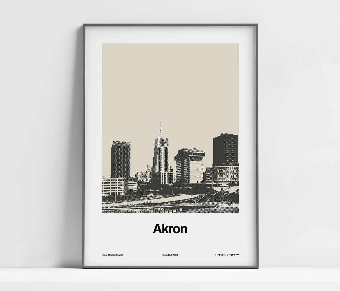 Akron Ohio Print, Downtown Akron Skyline Poster, Akron OH Photo Black ...
