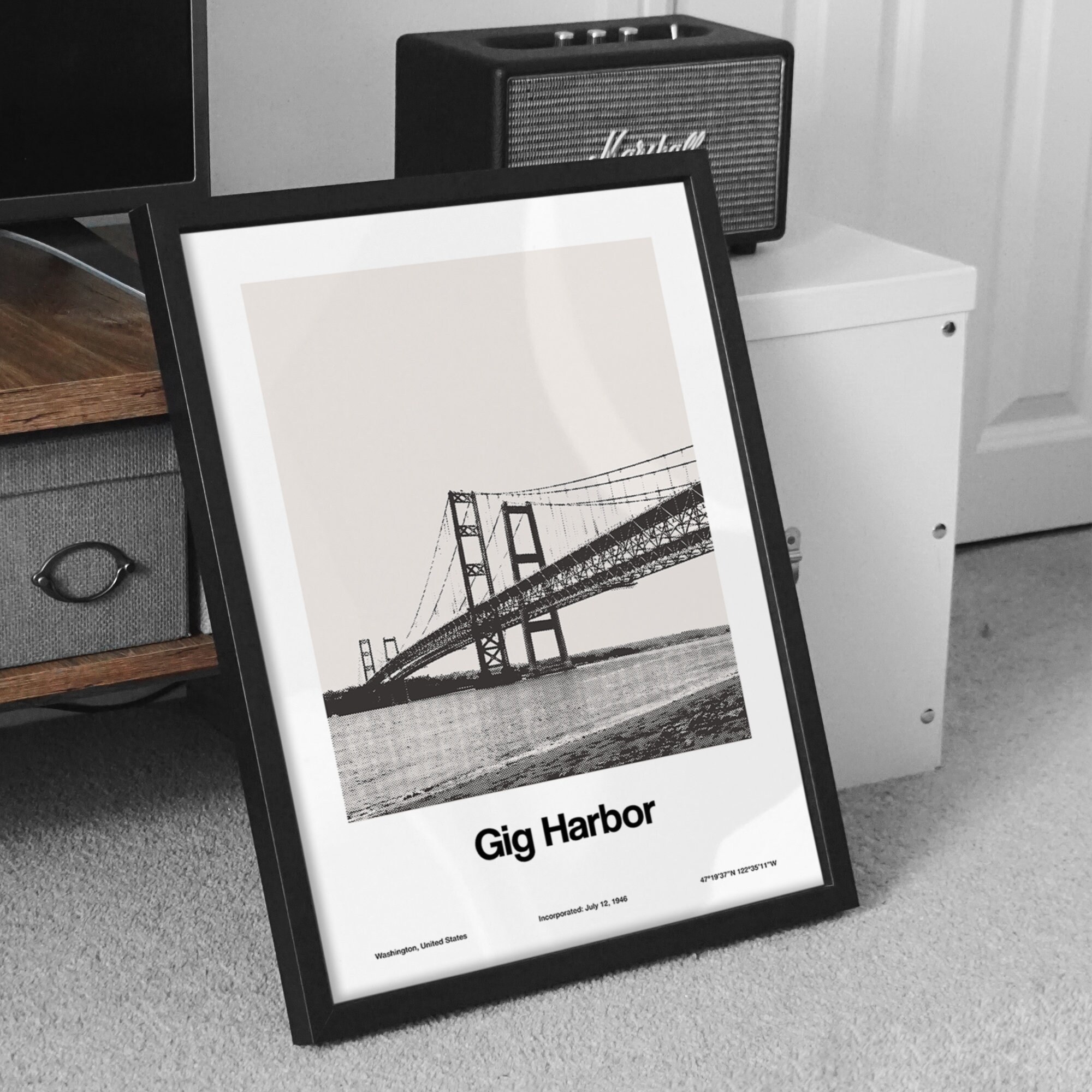 Gig Harbor Washington Poster Tacoma Narrows Bridge Washington | Etsy