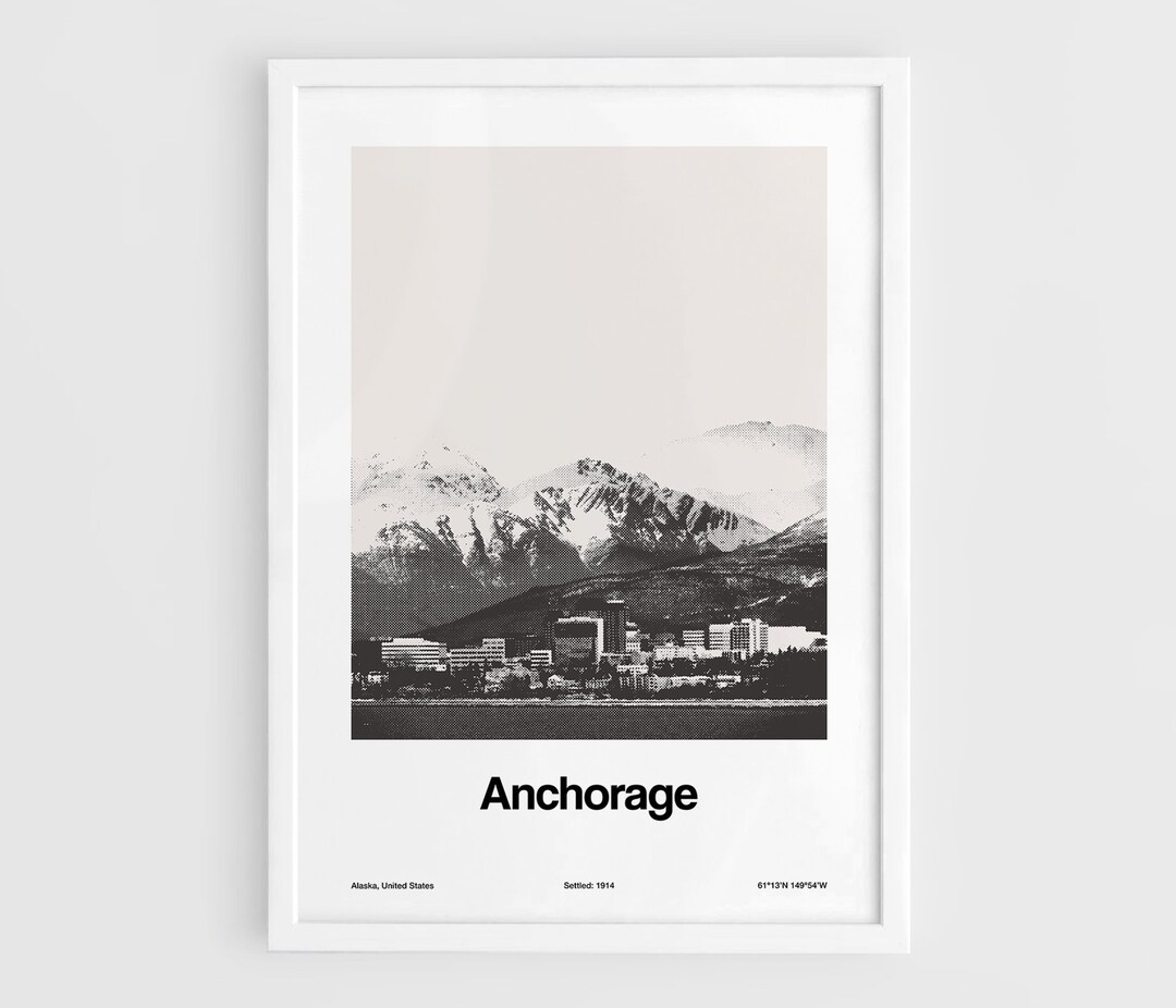 Anchorage Alaska Poster, Anchorage Skyline Print, Anchorage Black White ...