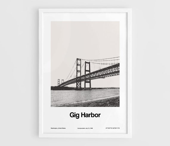 Gig Harbor Washington Poster Tacoma Narrows Bridge Washington | Etsy