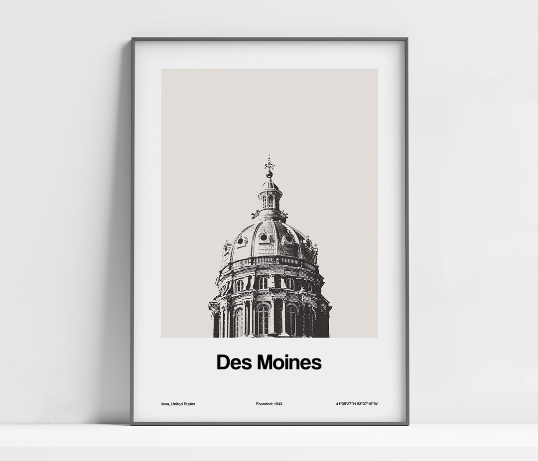 Des Moines Print, Des Moines IA Poster, Des Moines Iowa State Capitol ...