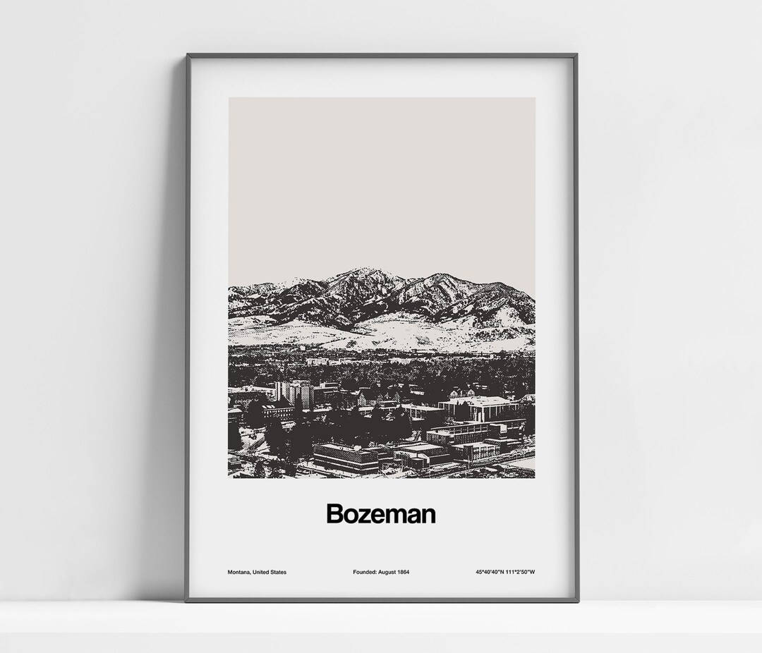 Bozeman MT Print, Bozeman Montana Mountain Poster, Montana State Black ...