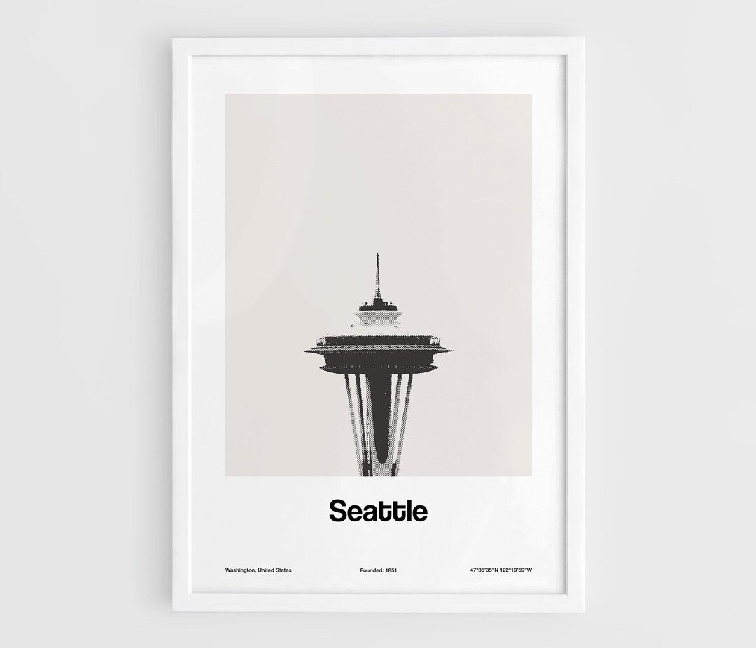 Seattle Print, Space Needle Tower Poster, Seattle Washington Landmark ...
