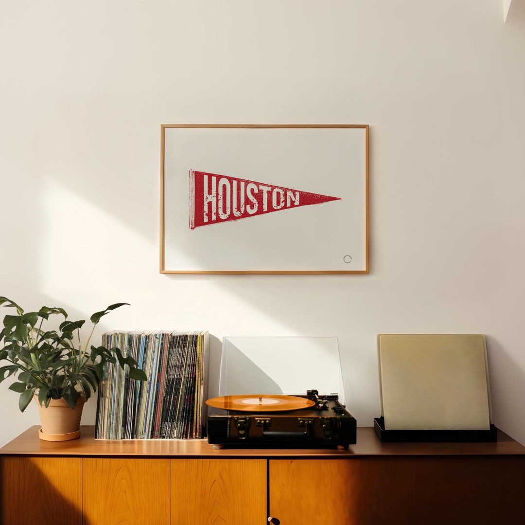 Houston Pennant Flag Art Print, Vintage Houston Red Poster, Houston ...