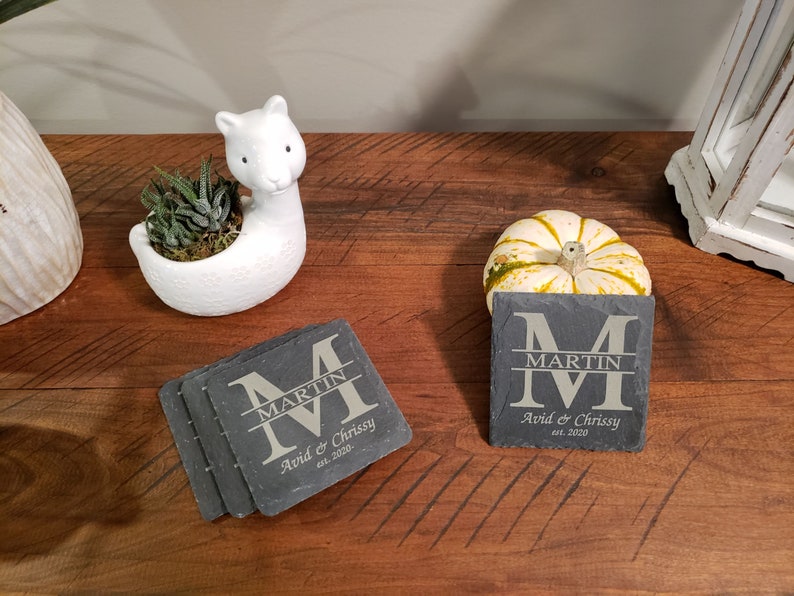 Custom Monogrammed Slate Coasters - Set of 4 - Etsy