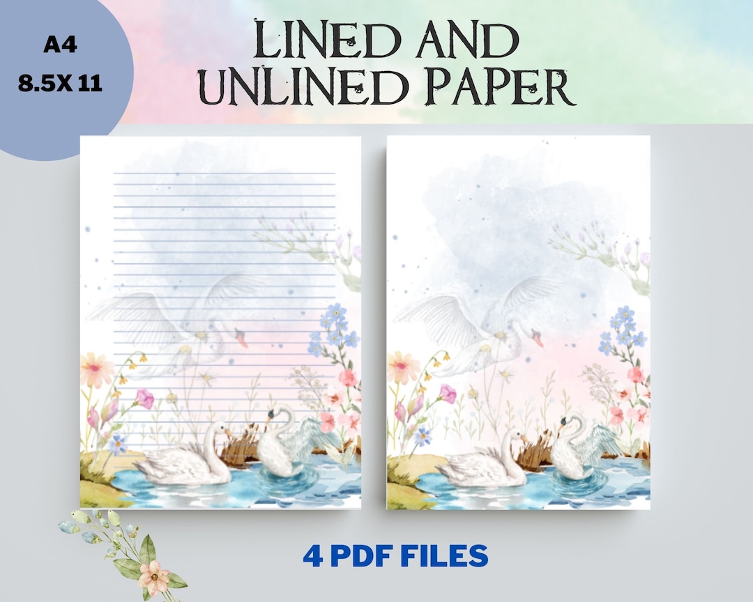 Lined Unlined Journal, Printable Paper, Beautiful Paper Swan Lake and ...