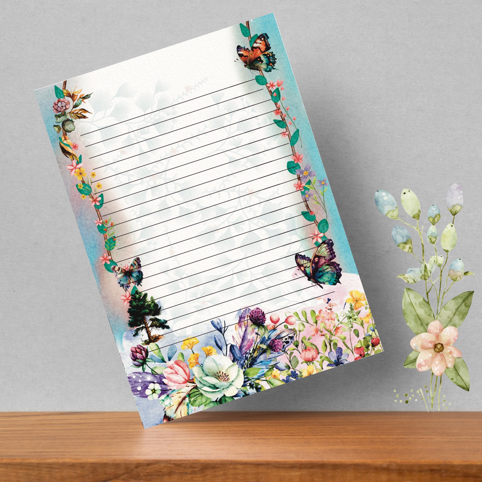 Lined Unlined Journal, Printable Paper, Beautiful Paper Flowers and ...