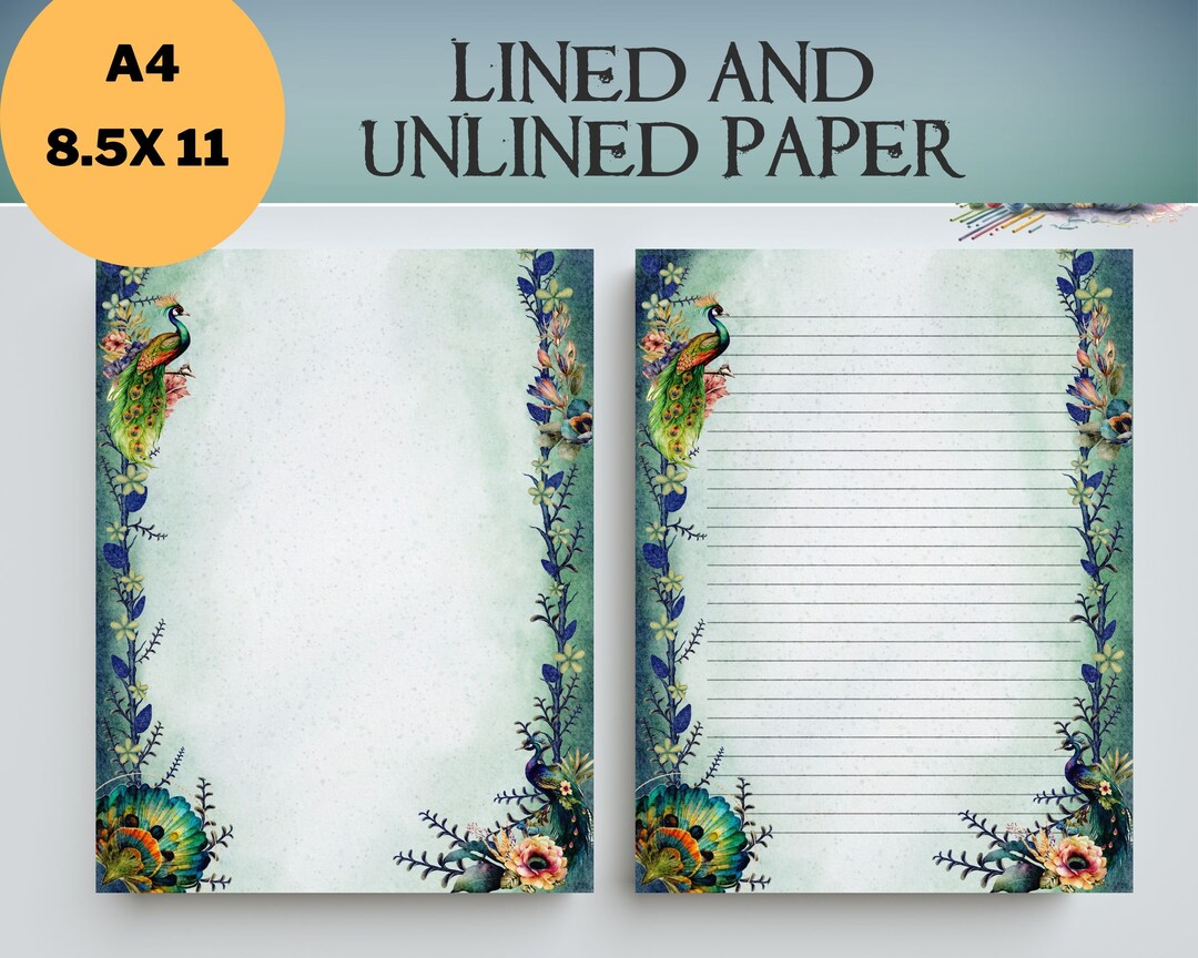 Lined Unlined Journal, Printable Paper, Beautiful Paper Peacock and ...