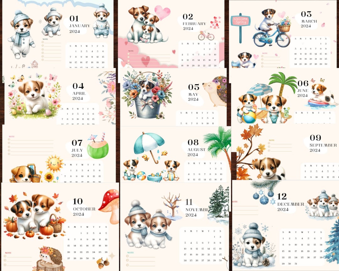 Printable 2024 Jack Russell Terrier Calendar Cute Watercolor Calendar ...