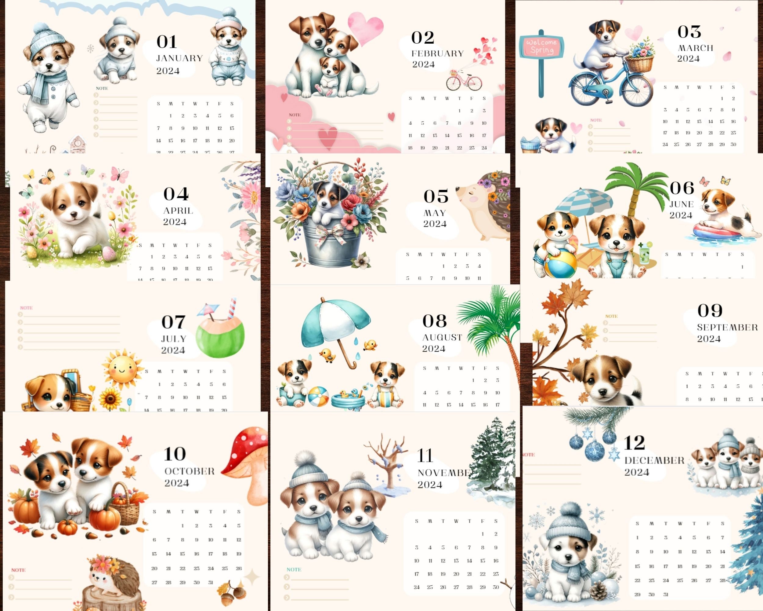 Printable 2024 Jack Russell Terrier Calendar Cute Watercolor Calendar ...