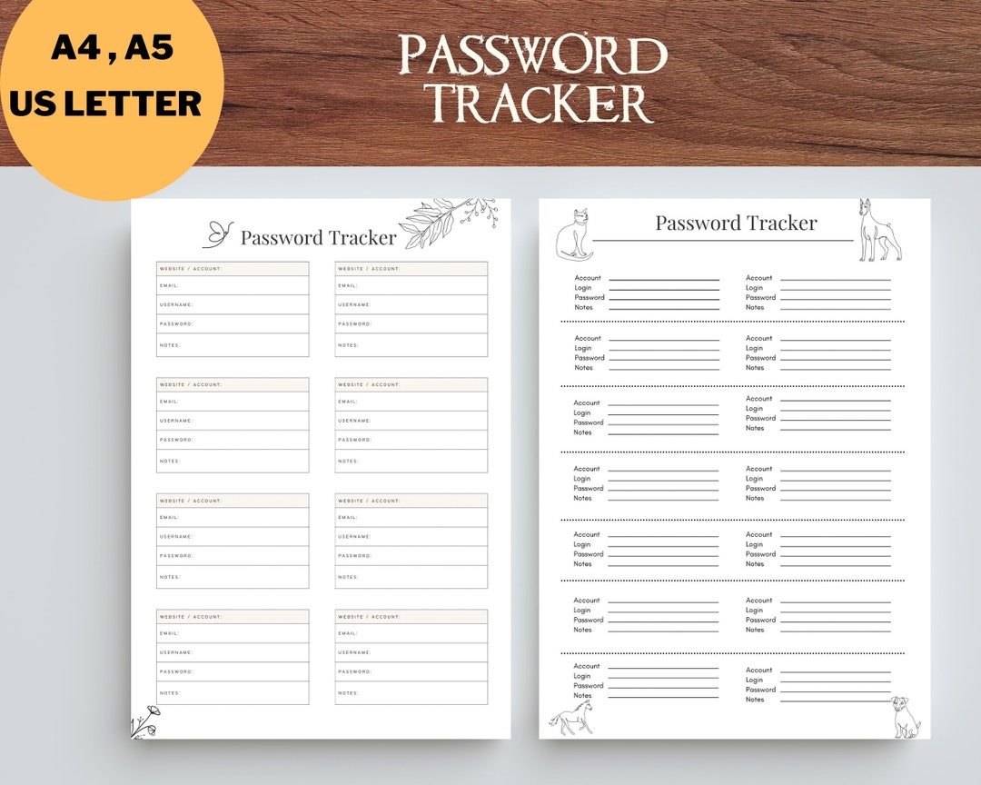 2 Minimalist Password Tracker Printable, Fillable, Password Keeper ...
