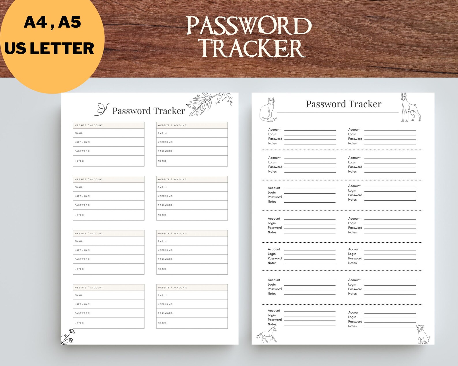 2 Minimalist Password Tracker Printable, Fillable, Password Keeper ...