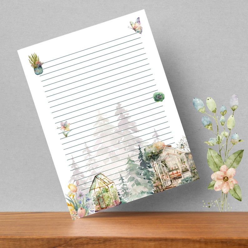 Green House Printable Stationary, Printable Writing Paper, Printable ...