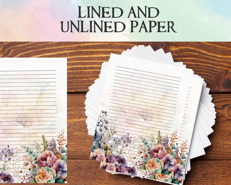 Lined Unlined Journal, Printable Paper, Beautiful Paper, Pastel Flowers ...
