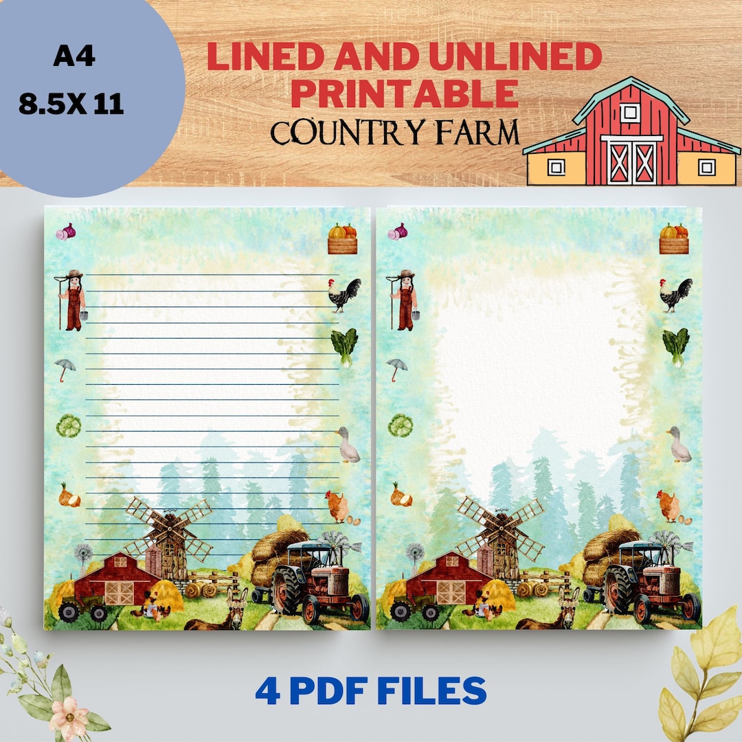 Farmhouse Printable Paper, Printable Stationery Paper, Digital Lined ...