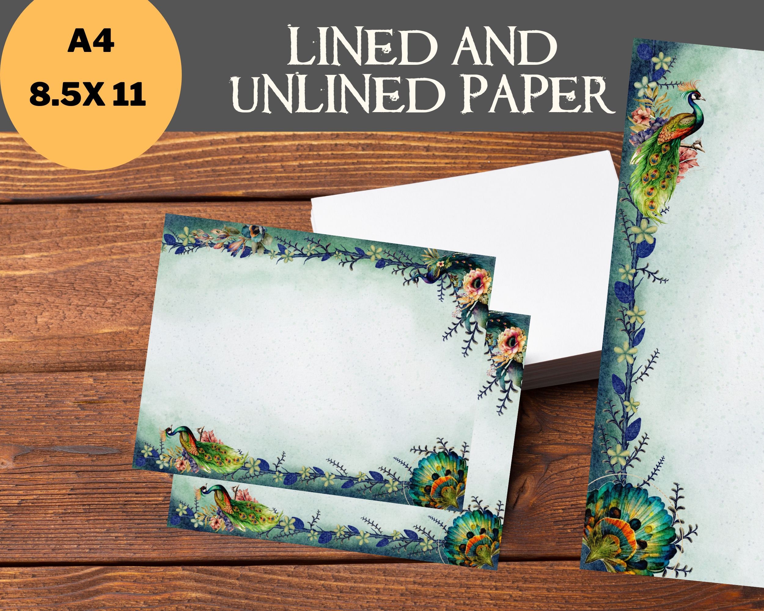 Lined Unlined Journal, Printable Paper, Beautiful Paper Peacock and ...
