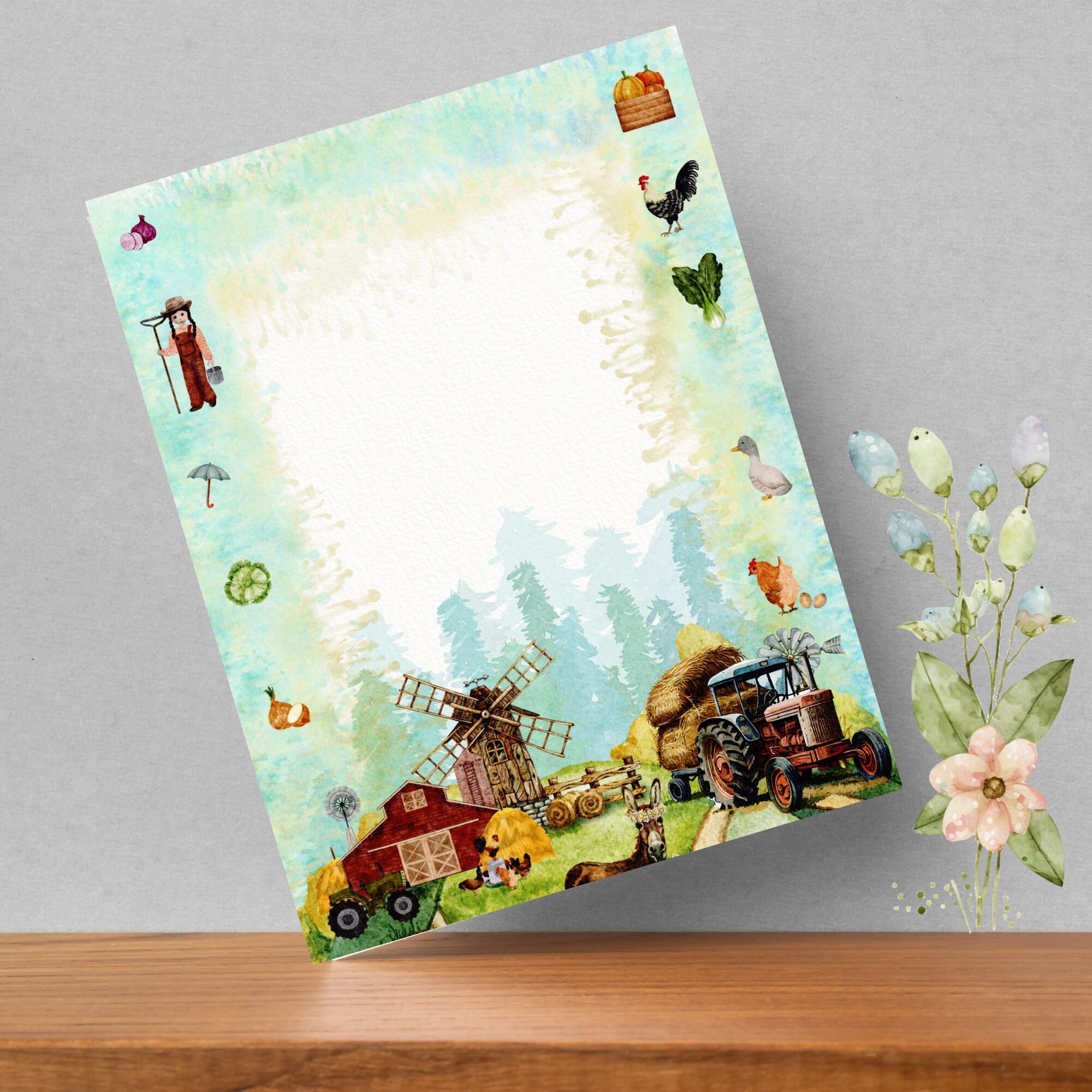 Farmhouse Printable Paper, Printable Stationery Paper, Digital Lined ...