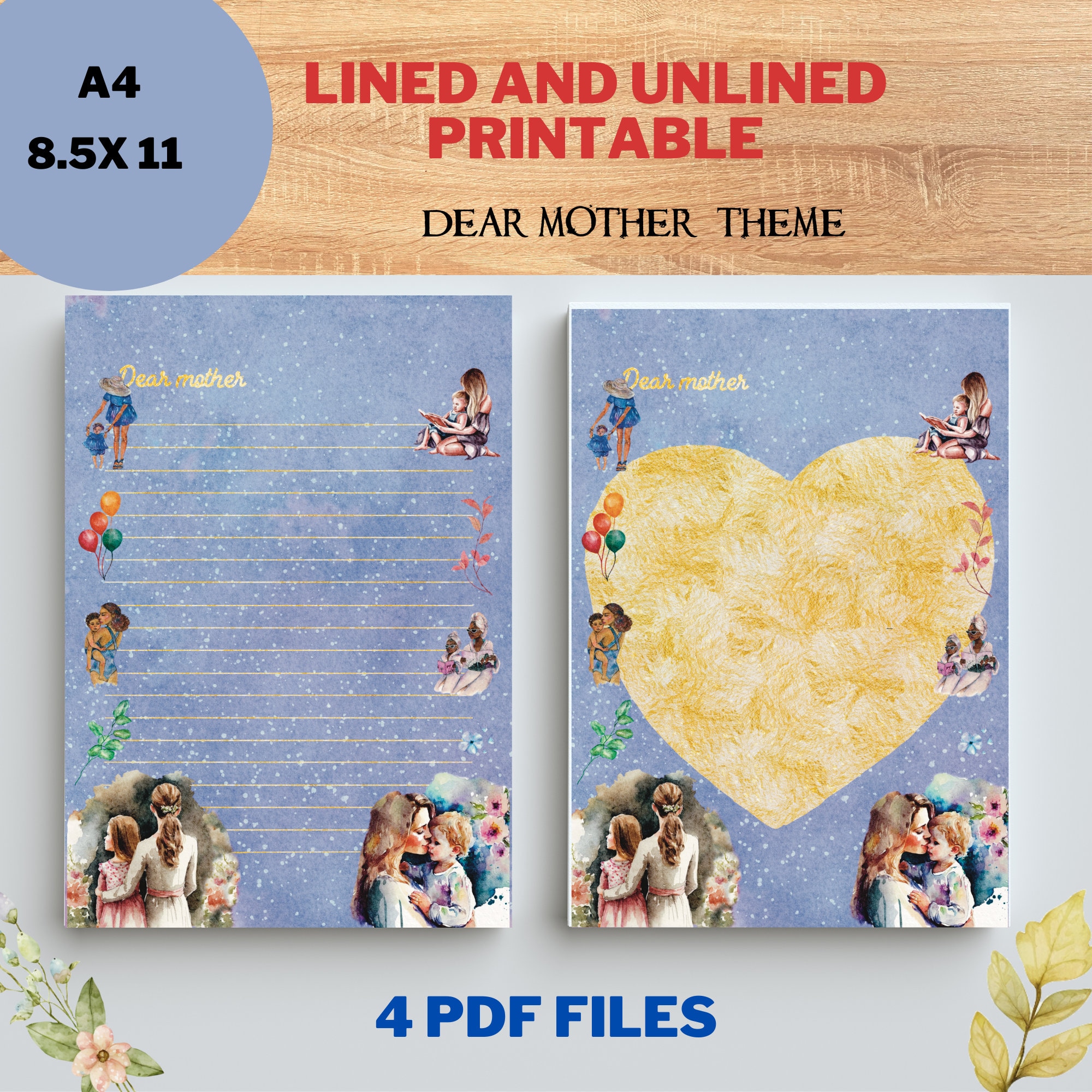 Printable Letter Paper for Mother, Printable Stationery, Unlined and ...