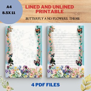 Lined Unlined Journal, Printable Paper, Beautiful Paper Flowers and ...