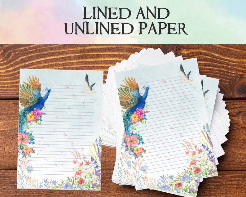 Lined Unlined Journal, Printable Paper, Beautiful Paper Peacock and ...