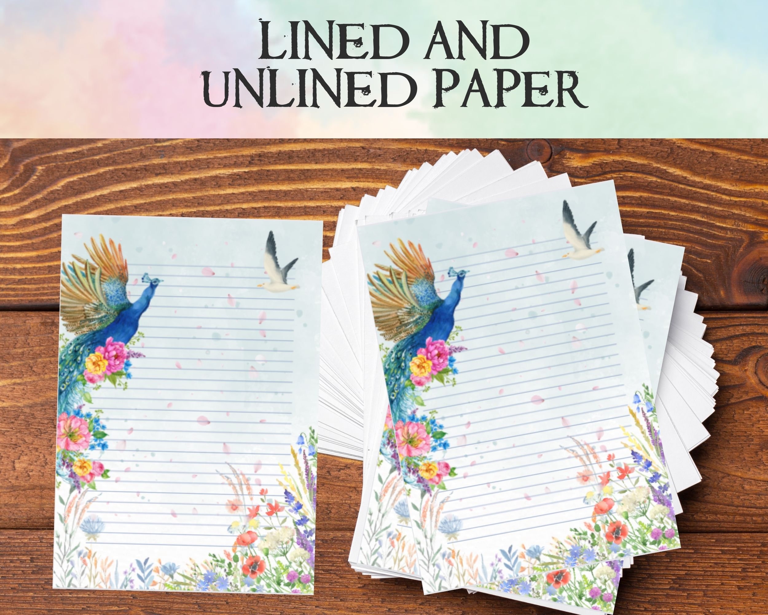 Lined Unlined Journal, Printable Paper, Beautiful Paper Peacock and ...