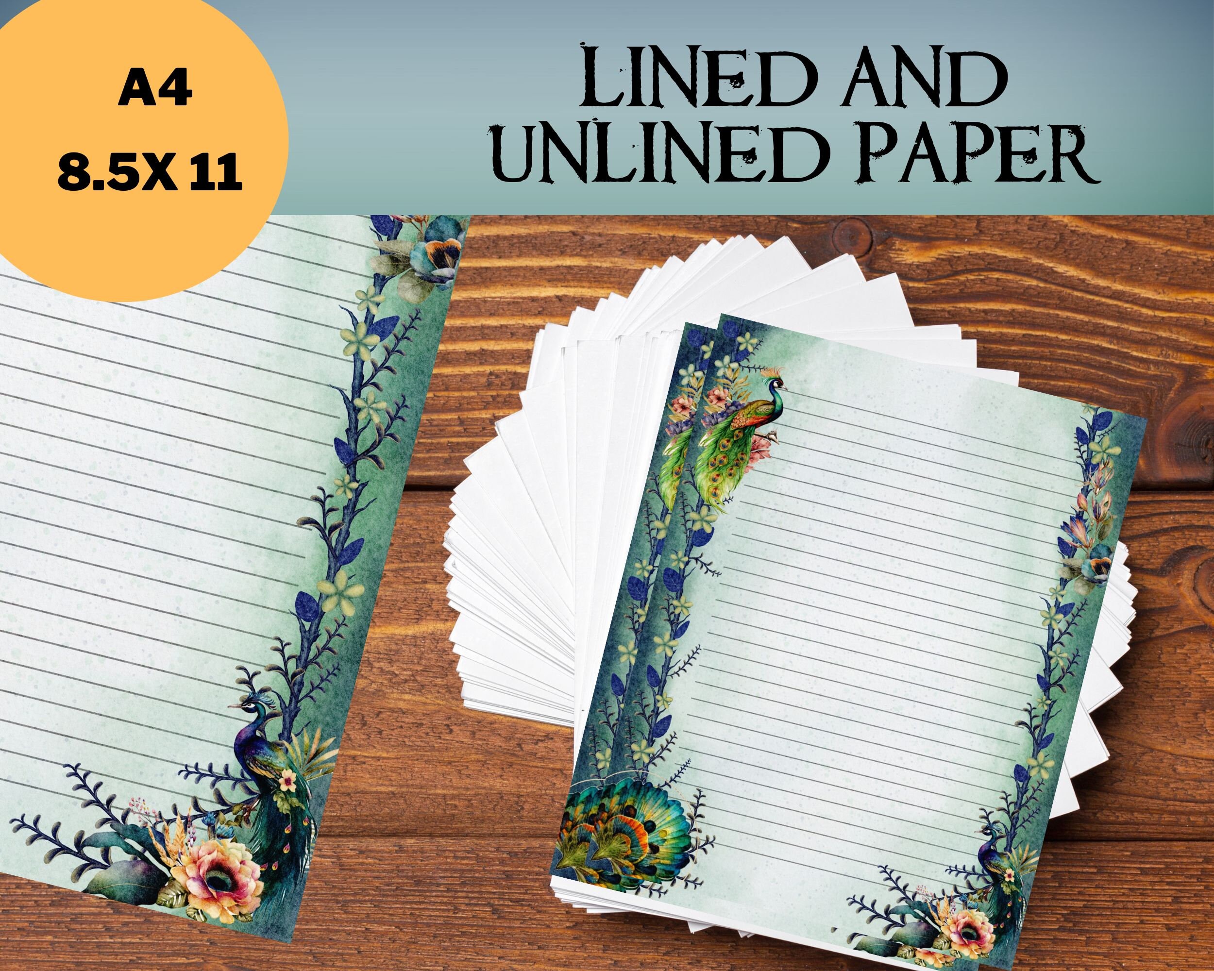 Lined Unlined Journal, Printable Paper, Beautiful Paper Peacock and ...