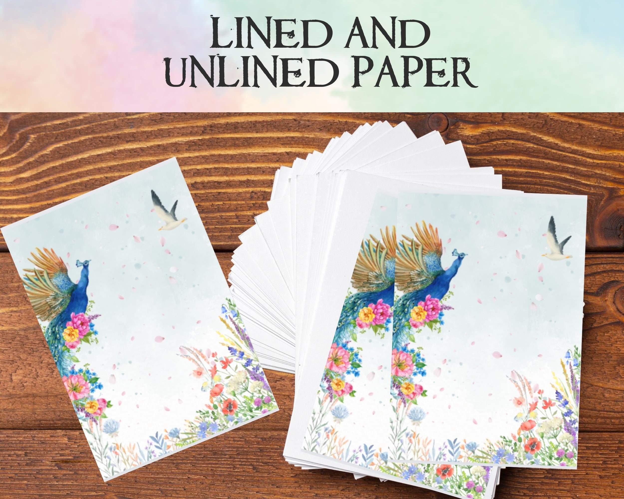 Lined Unlined Journal, Printable Paper, Beautiful Paper Peacock and ...