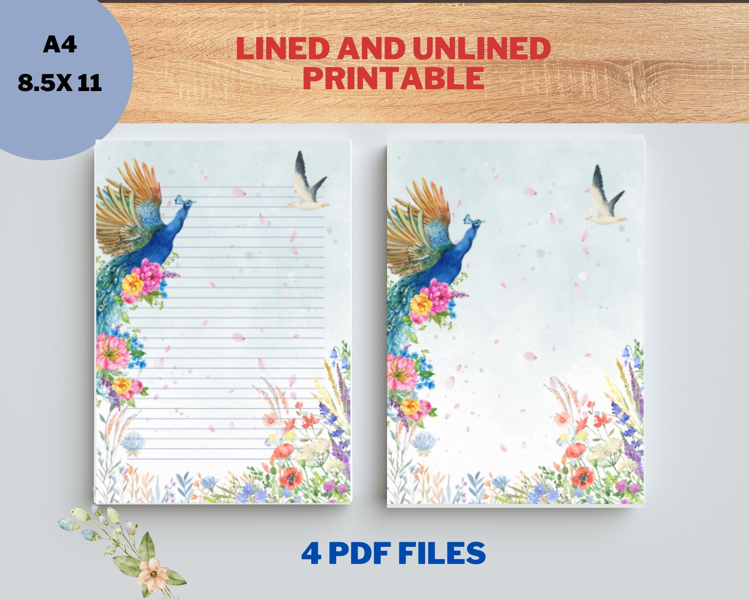 Lined Unlined Journal, Printable Paper, Beautiful Paper Peacock and ...