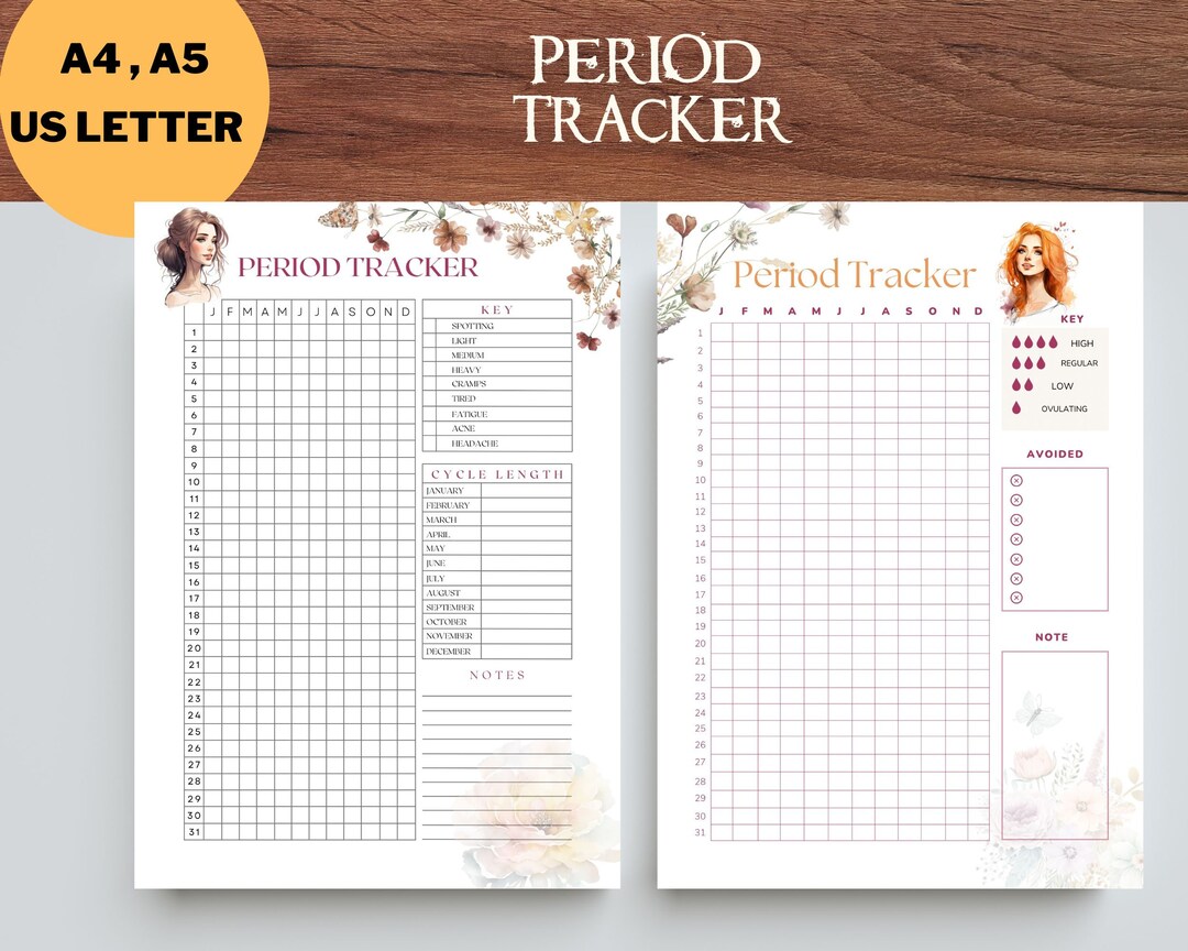 2 Designs Printable Period Tracker Symptom Tracker cycle Length Key ...