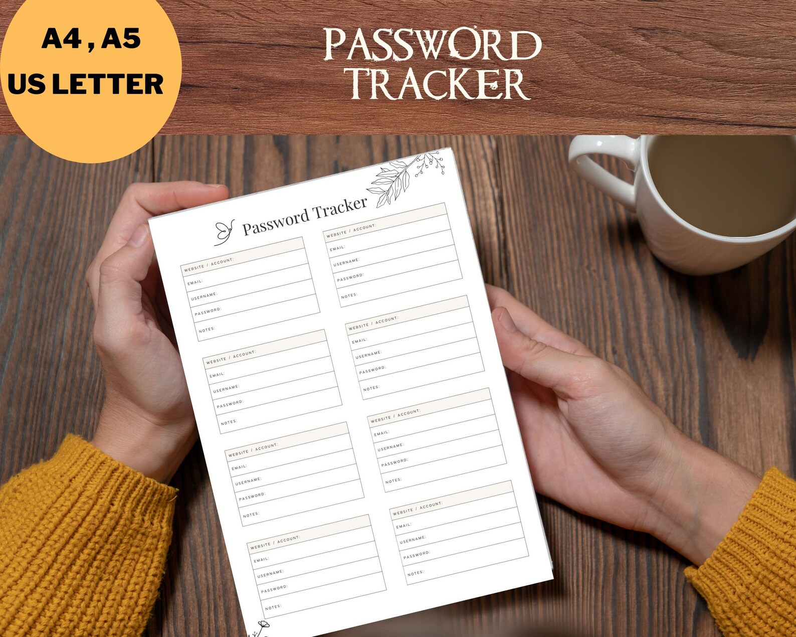 2 Minimalist Password Tracker Printable, Fillable, Password Keeper ...