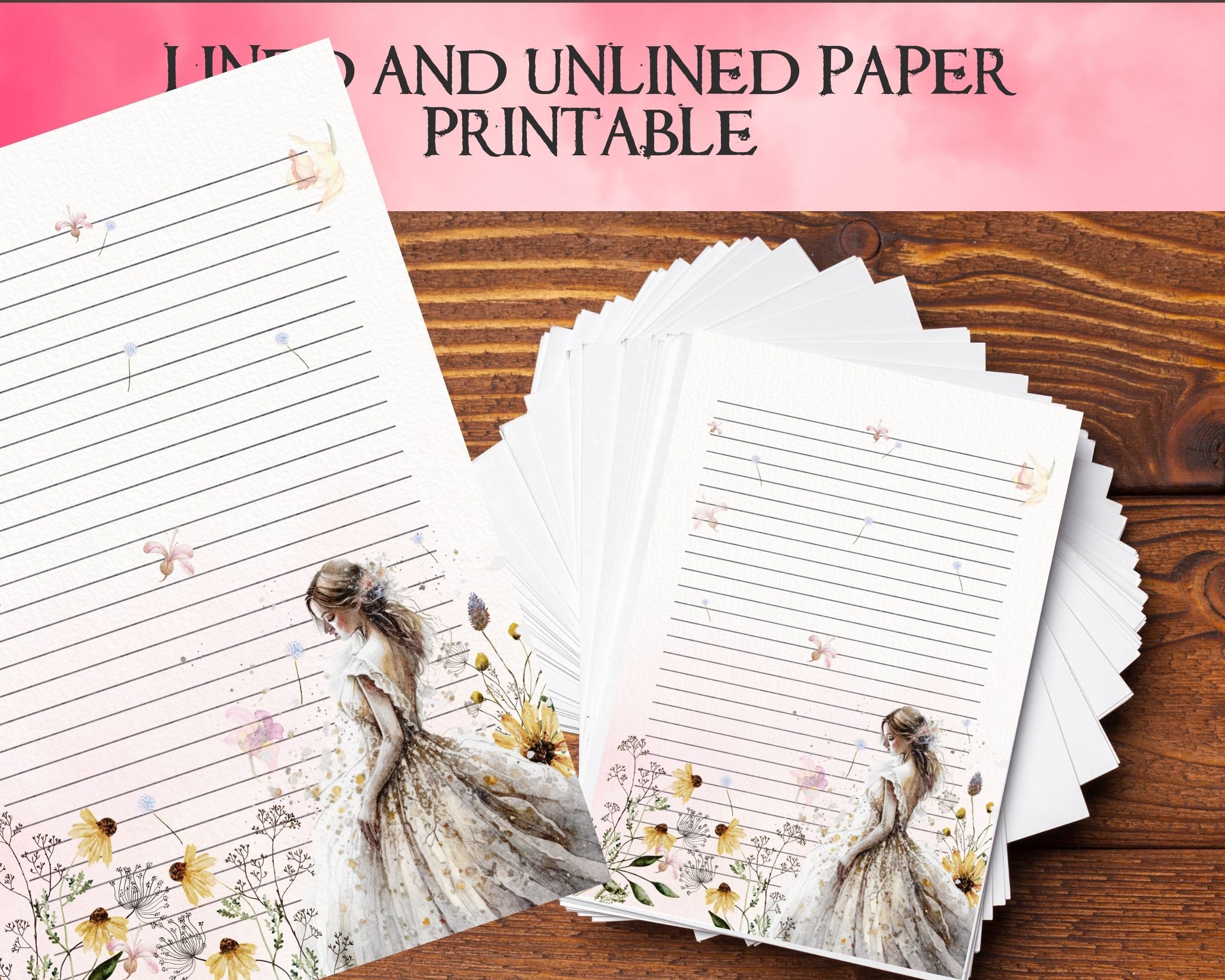 Gorgeous Bride Printable Note, Letter Paper, Printable Paper for Taking ...