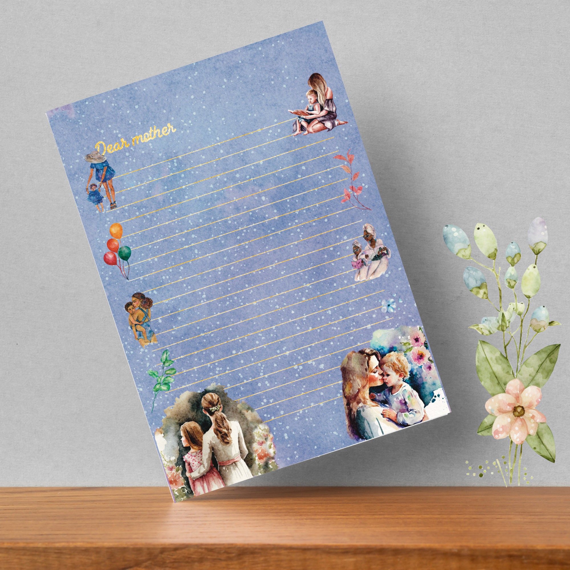 Printable Letter Paper for Mother, Printable Stationery, Unlined and ...