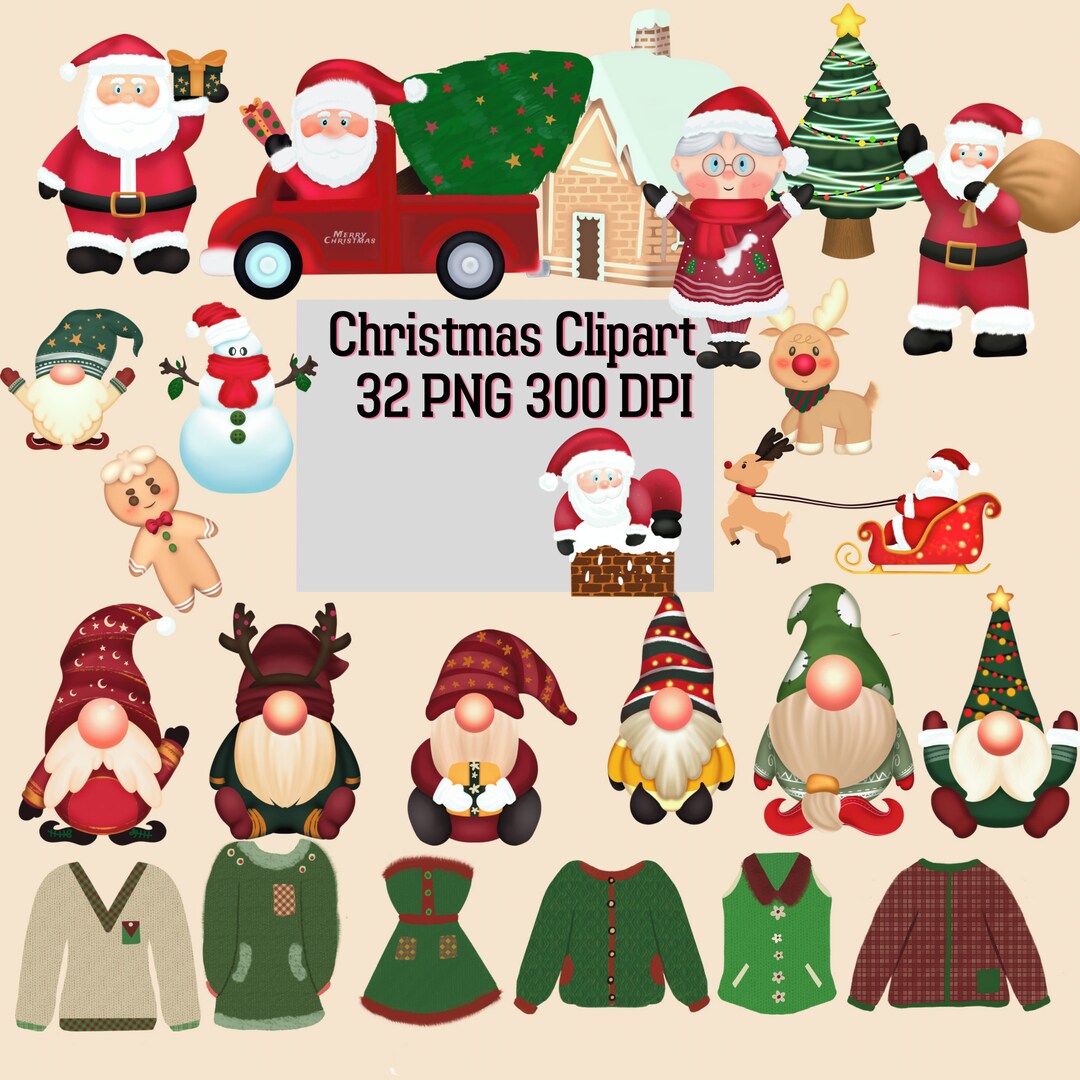 Santa Clipart Bundle Set, Cute Santa, Cute Christmas , Gnome Clipart ...