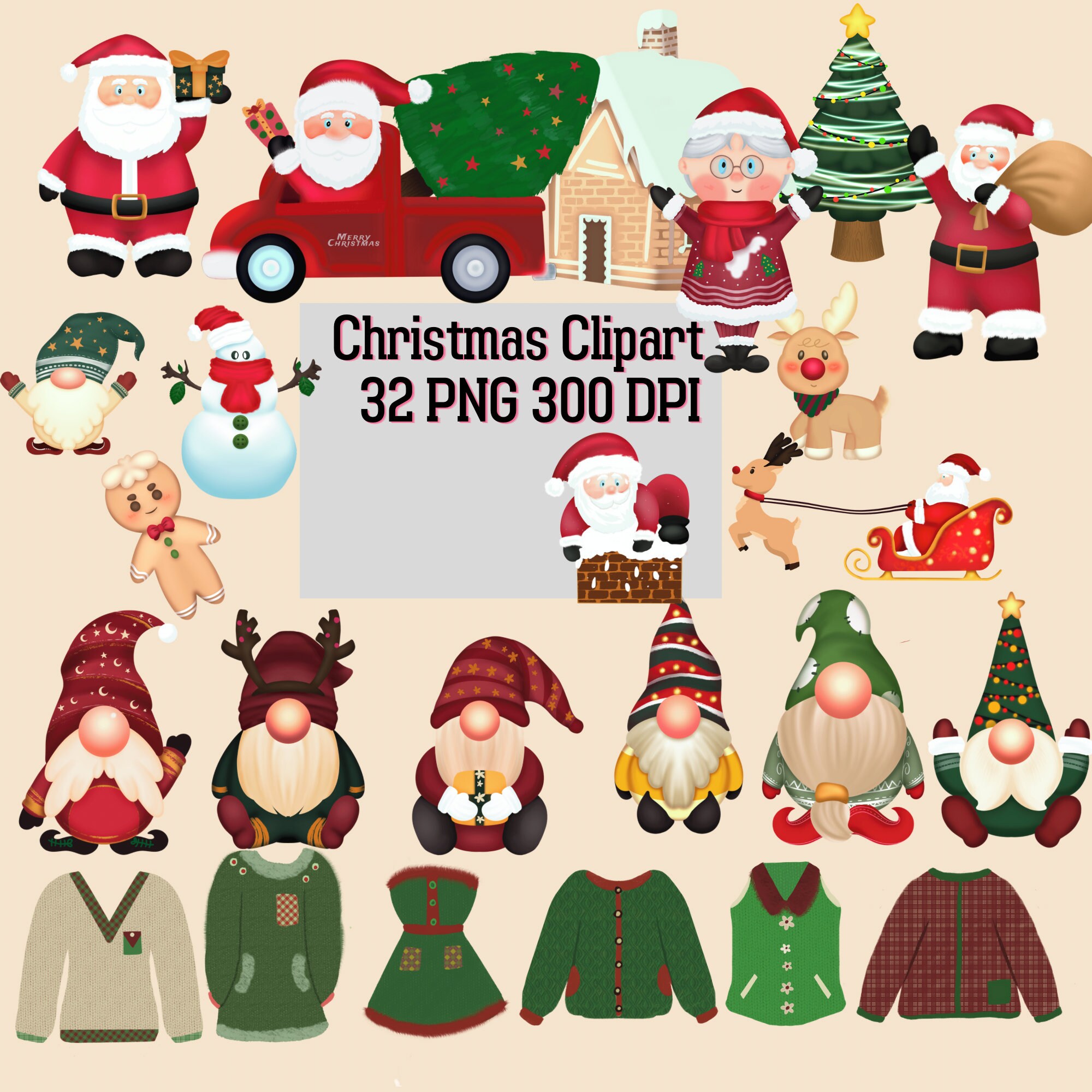 Santa Clipart Bundle Set, Cute Santa, Cute Christmas , Gnome Clipart ...