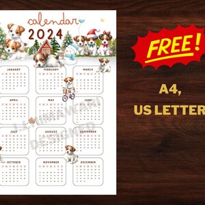 Printable 2024 Jack Russell Terrier Calendar Cute Watercolor Calendar ...