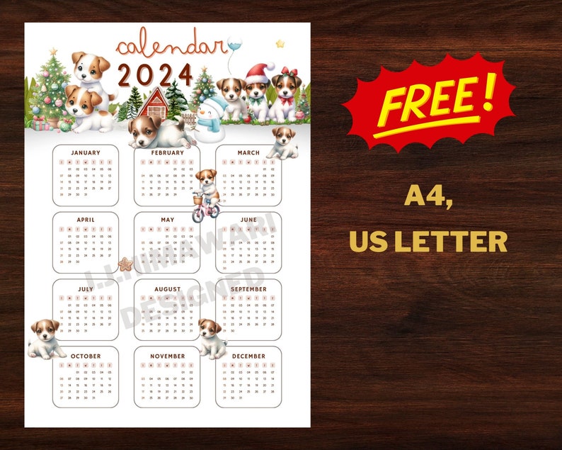 Printable 2024 Jack Russell Terrier Calendar Cute Watercolor Calendar ...