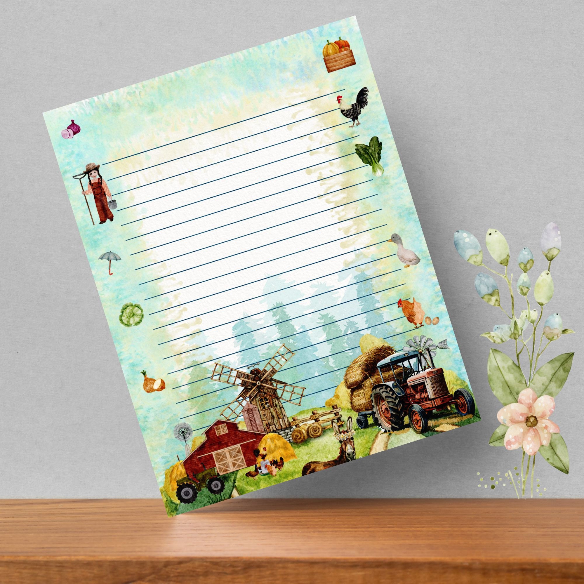 Farmhouse Printable Paper, Printable Stationery Paper, Digital Lined ...